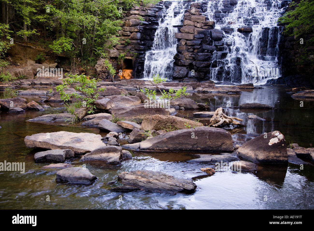 Chewacla Falls waterfall over dam at Chewacla State Park in Alabama USA ...