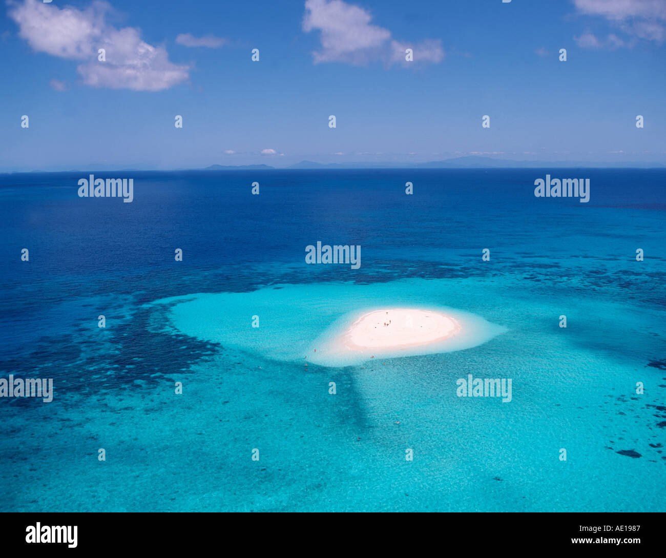 Aerial of coral sand cay island on Great Barrier Reef Queensland ...