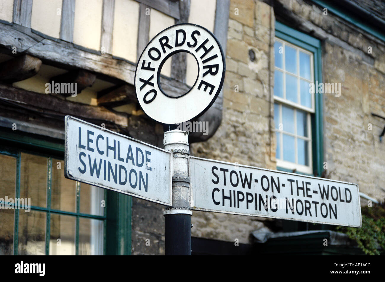 Old fashioned traditional english road direction sign Stock Photo - Alamy