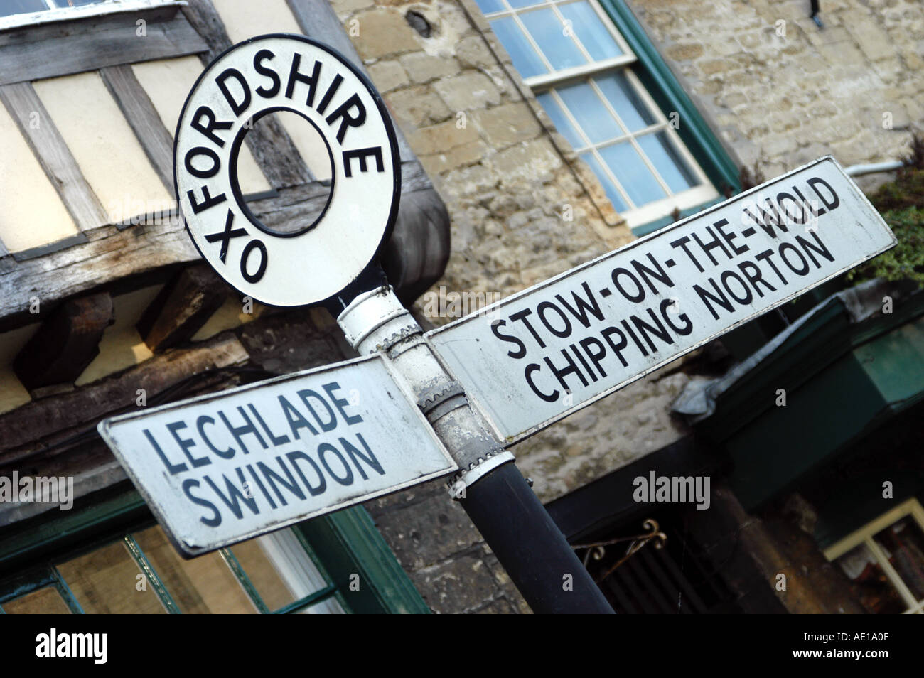 Old fashioned traditional English road direction sign Stock Photo - Alamy