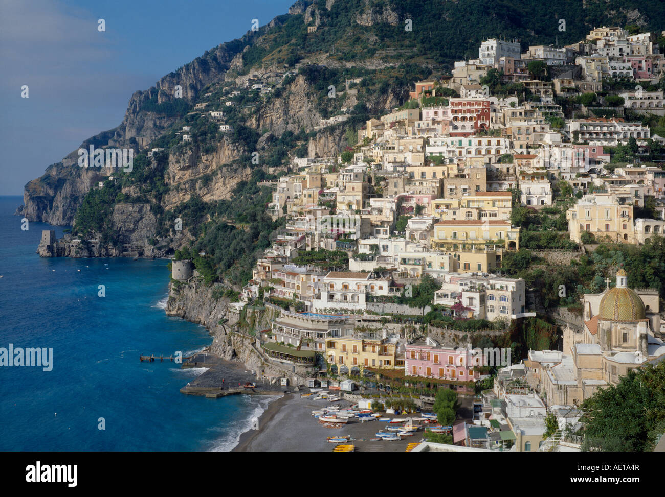 ITALY Campania Amalfi Coast Mediterranean Positano hillside town on ...