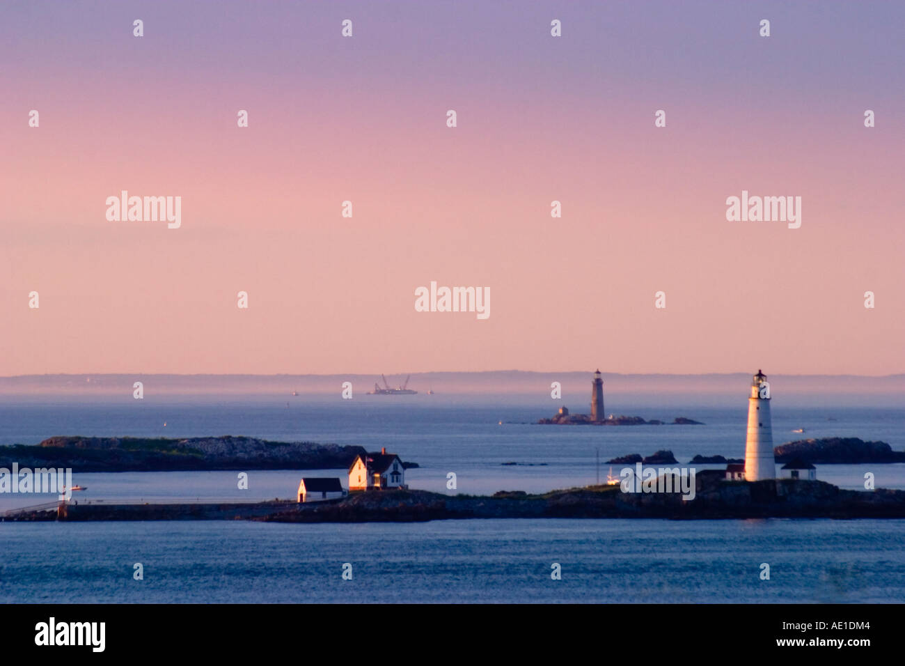 Two Boston Harbor Lighthouses at sunset Boston Light on Little Brewster ...