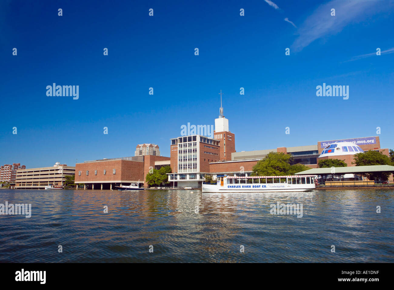 Wide angle view of the Boston Museum of Science seen from a DUKW tour ...