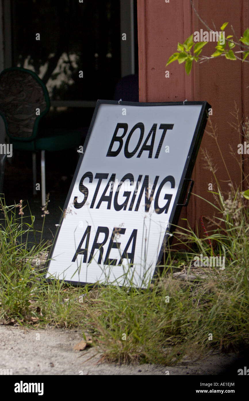 Boat Staging Area Sign Propped Against a Building Stock Photo - Alamy