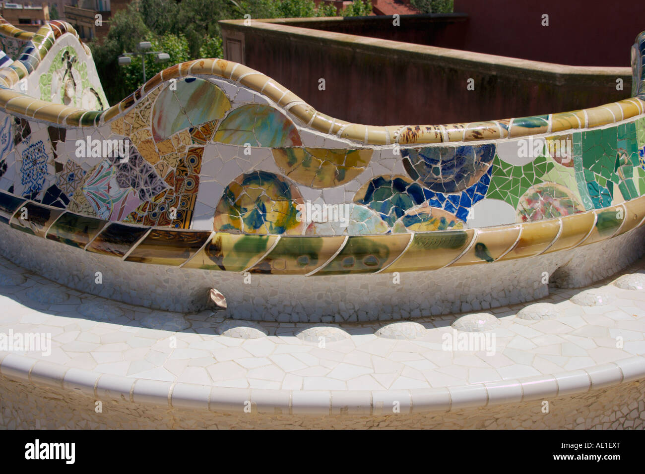Antonio Gaudi ceramic park bench. Guell Park Barcelona, Spain Stock ...