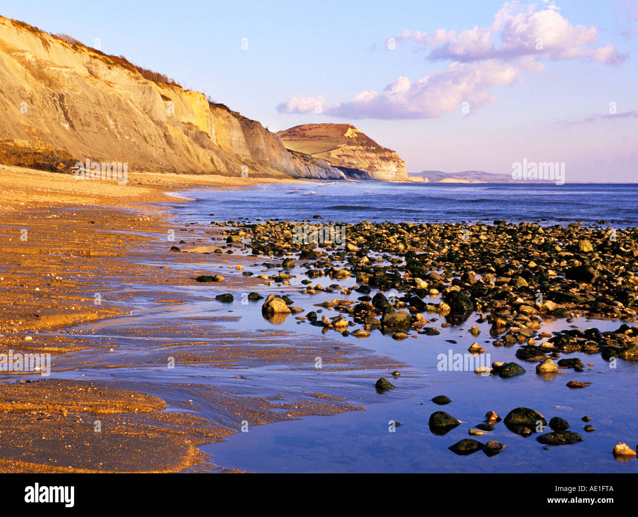 Late afternoon sunshine at Charmouth Dorset Stock Photo - Alamy