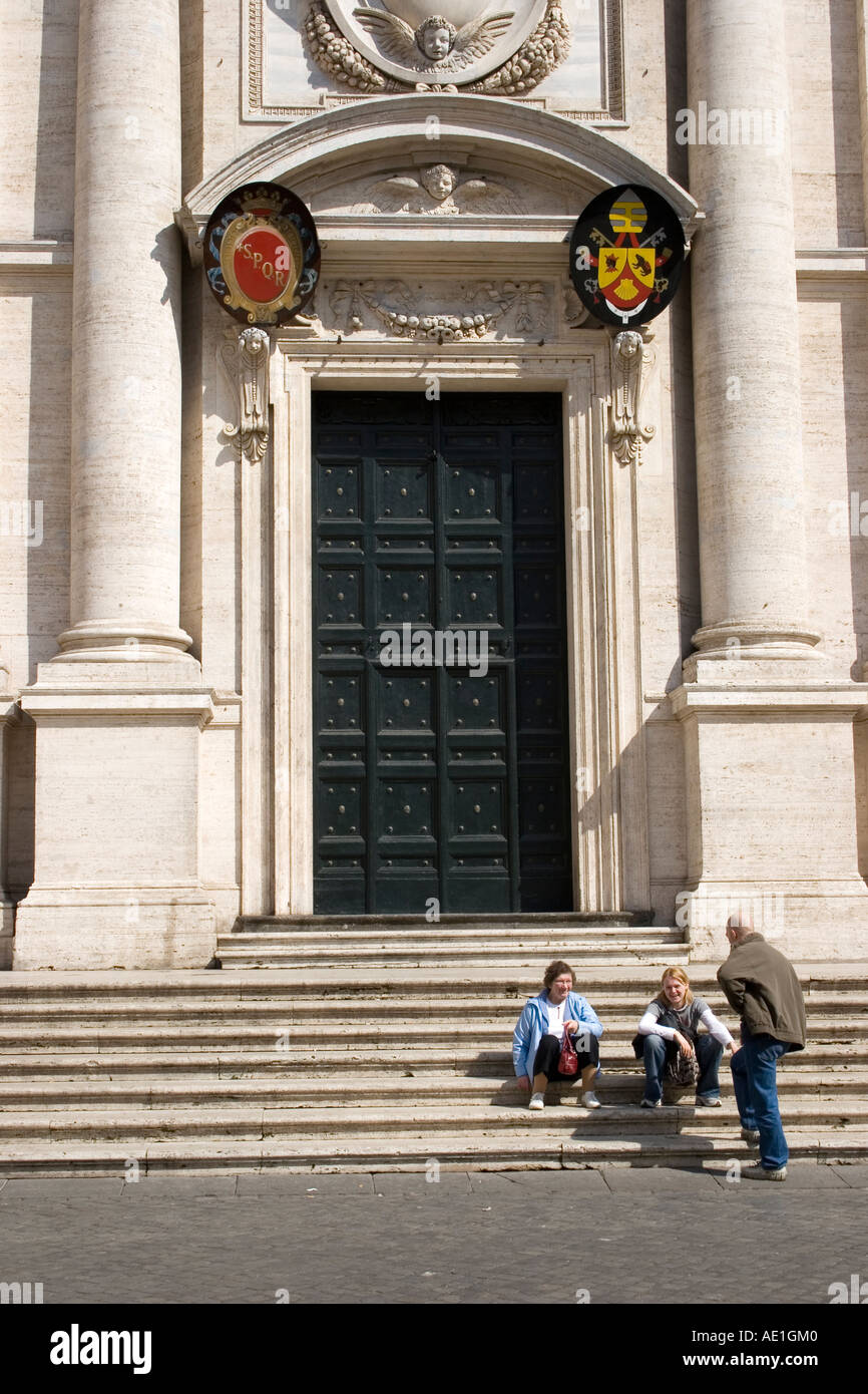Municipal building with roman shields Rome Italy Stock Photo - Alamy