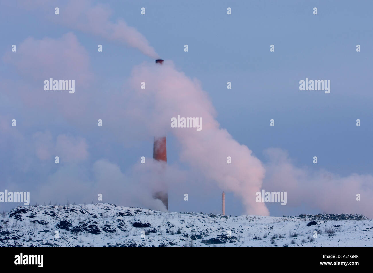 Vale Superstack with morning steam plumes, Greater Sudbury, Ontario ...