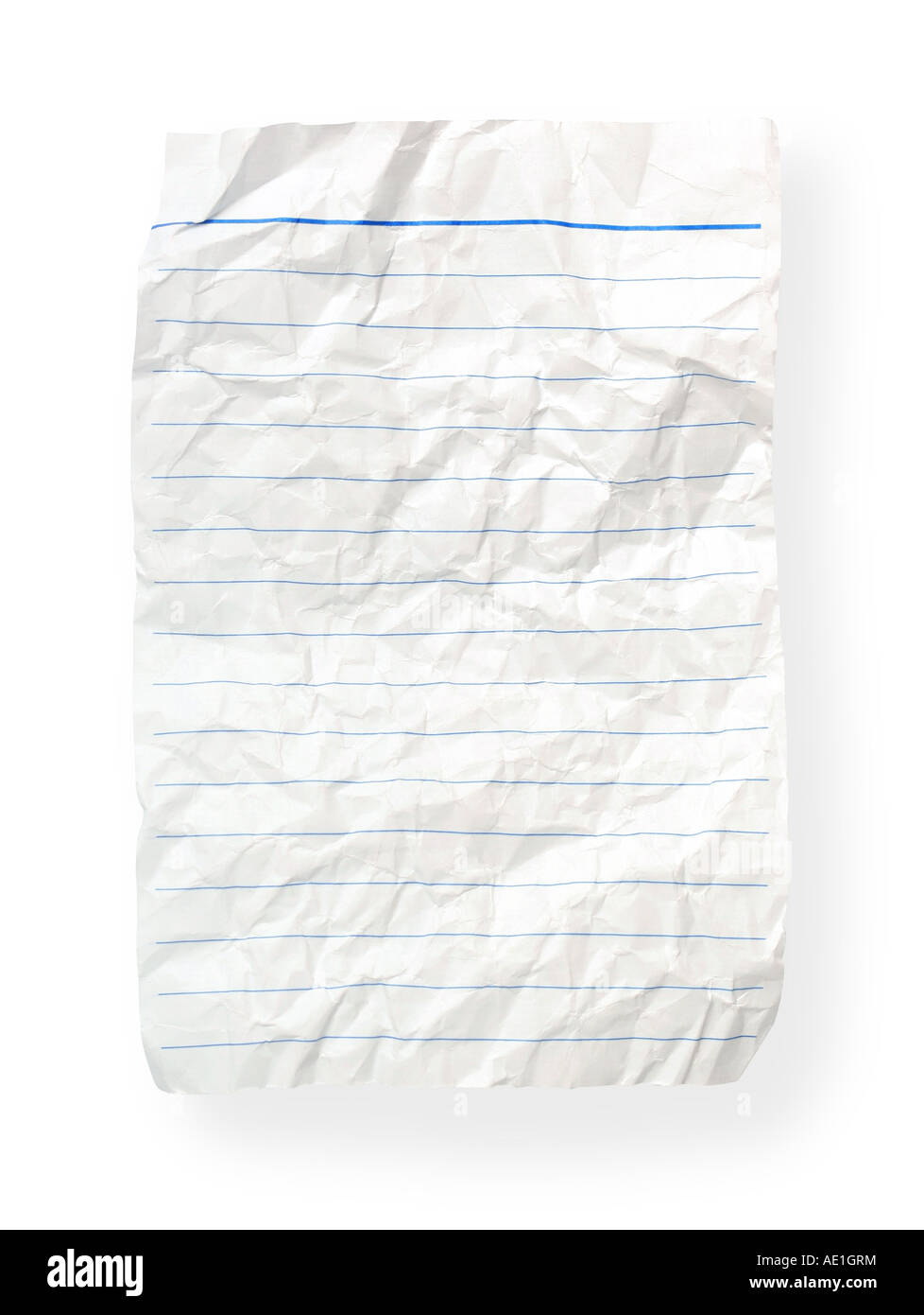 wrinkle white lined paper on white background with clipping path Stock ...