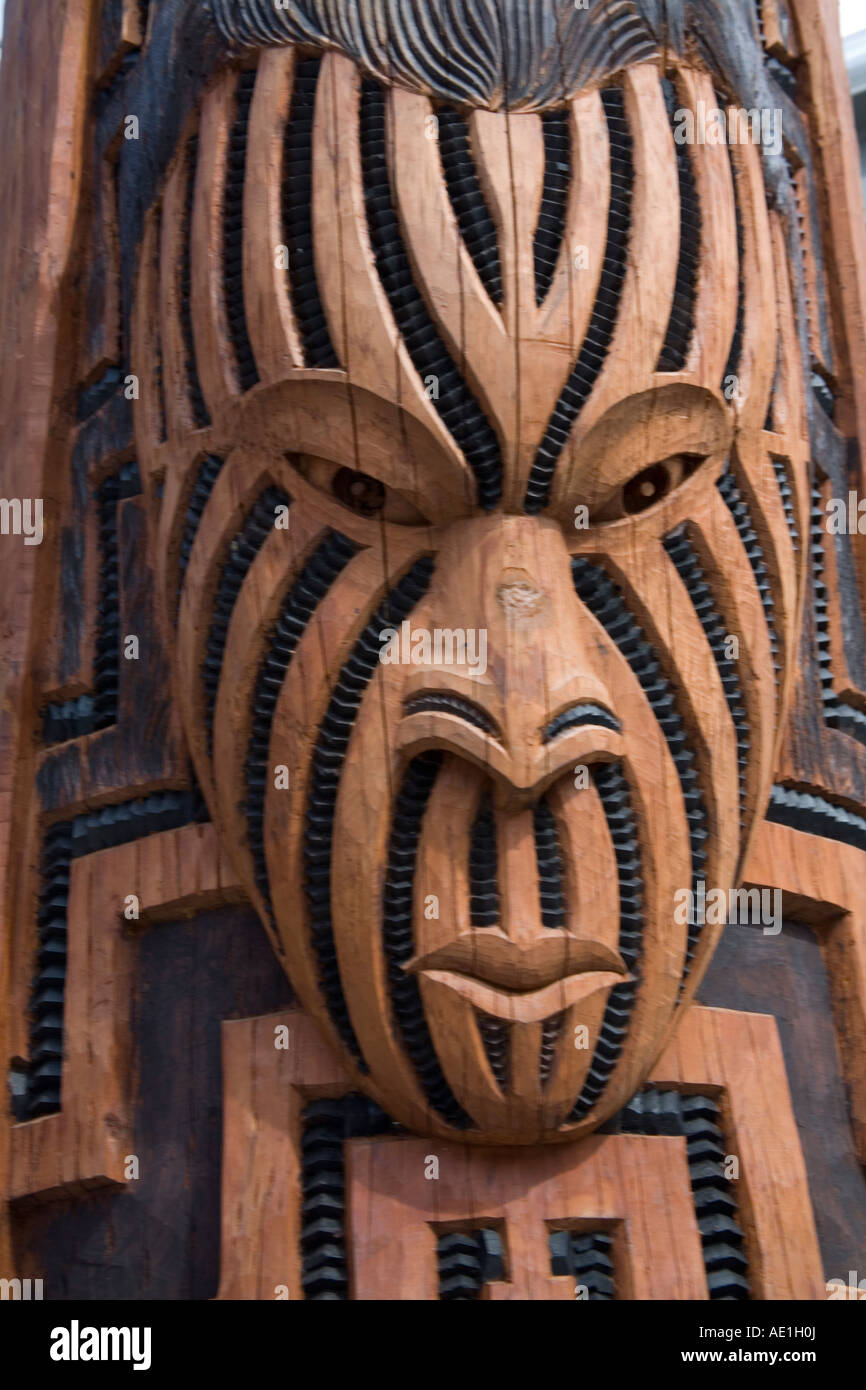 NORTH ISLAND NEW ZEALAND May A carved wooden figure of a Maori ancestor ...