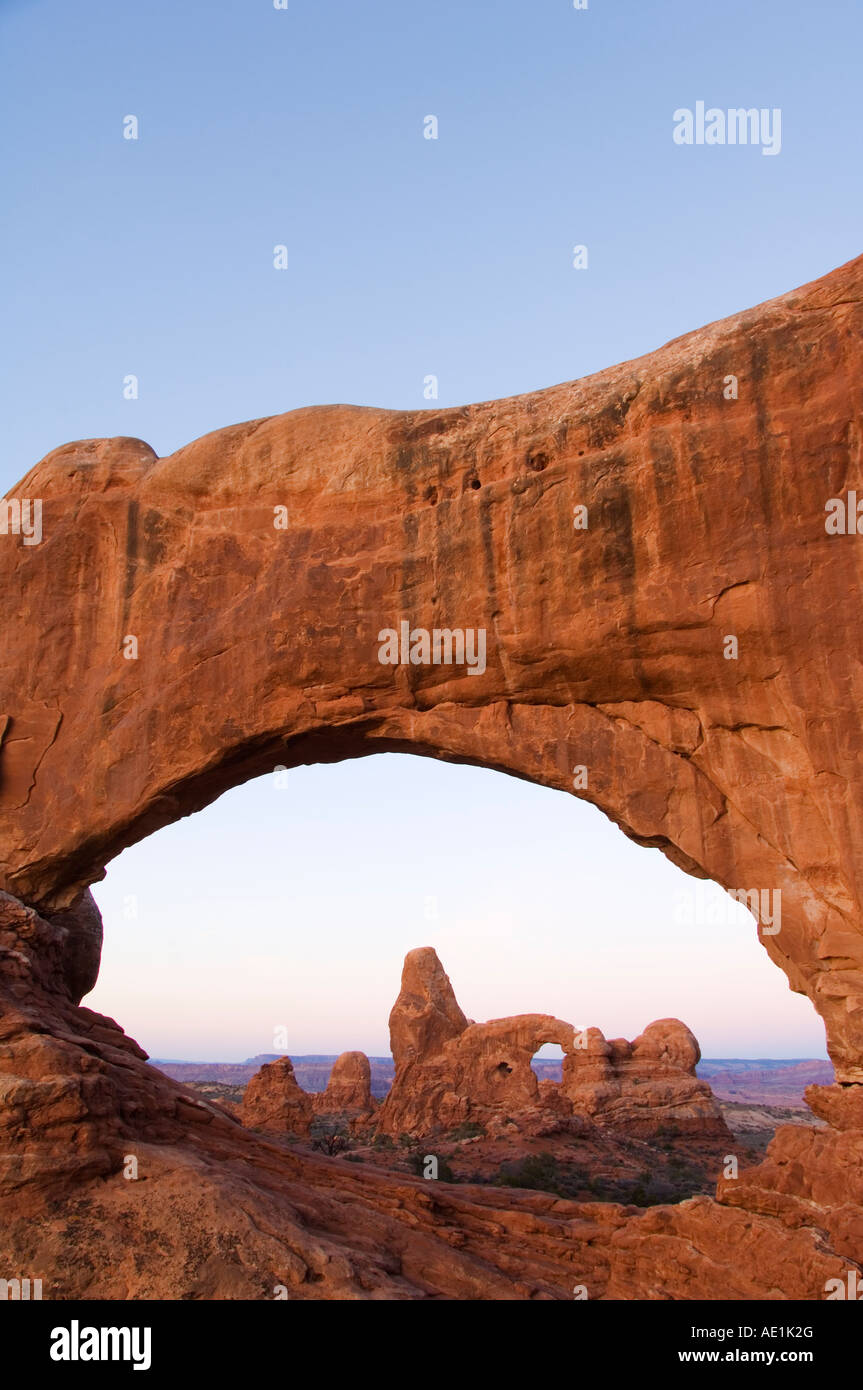 USA Utah Arches National Park A view of Turret Arch through North Arch ...