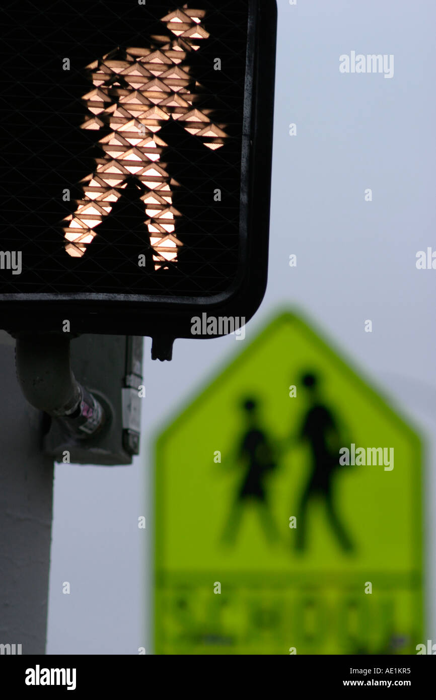 Walk Sign And School Speed Limit Sign Los Angeles California USA Stock ...