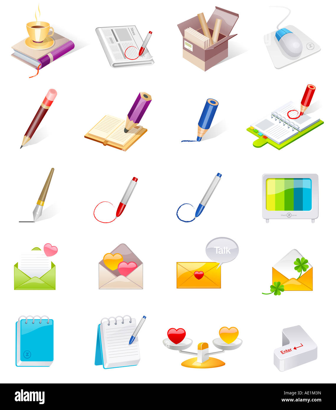 Various writing objects Stock Photo - Alamy