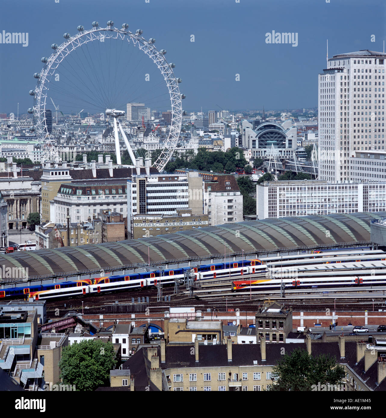 view over Waterloo Bridge the London Eye and the Shell centre showing ...