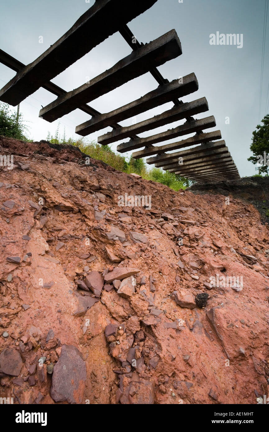 Landslip under railway bridge at Highley on the Severn Valley Railway ...