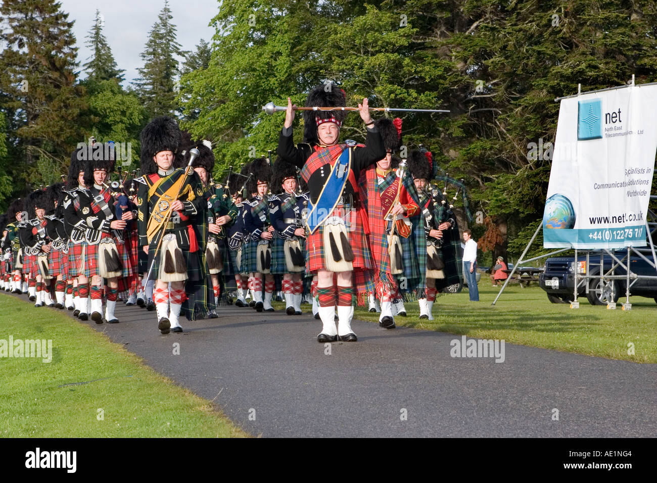 Scottish Marching Highland Pipe band; Drummers and pipers, musicians ...