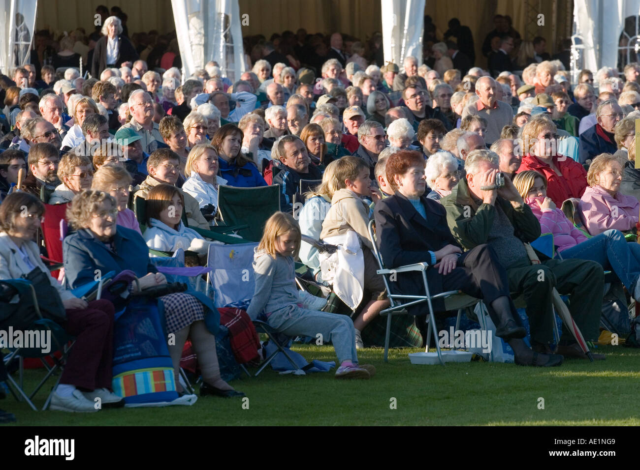 Orchestra performers on Stage, crowds and audience at Balmoral Castle ...