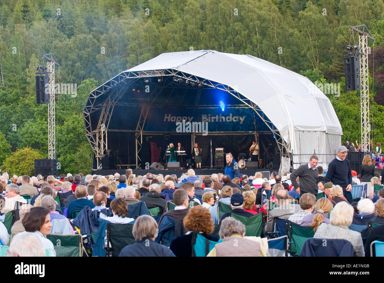 Orchestra performers on Stage, crowds and audience at Balmoral Castle ...