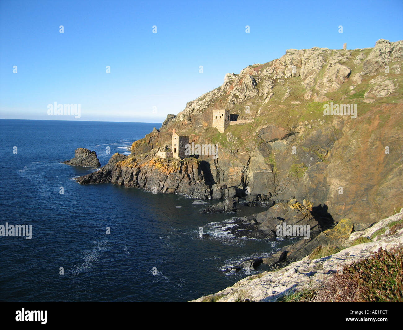 Well known National Trust site. The Crowns tin mine BOTALLACK with rock ...