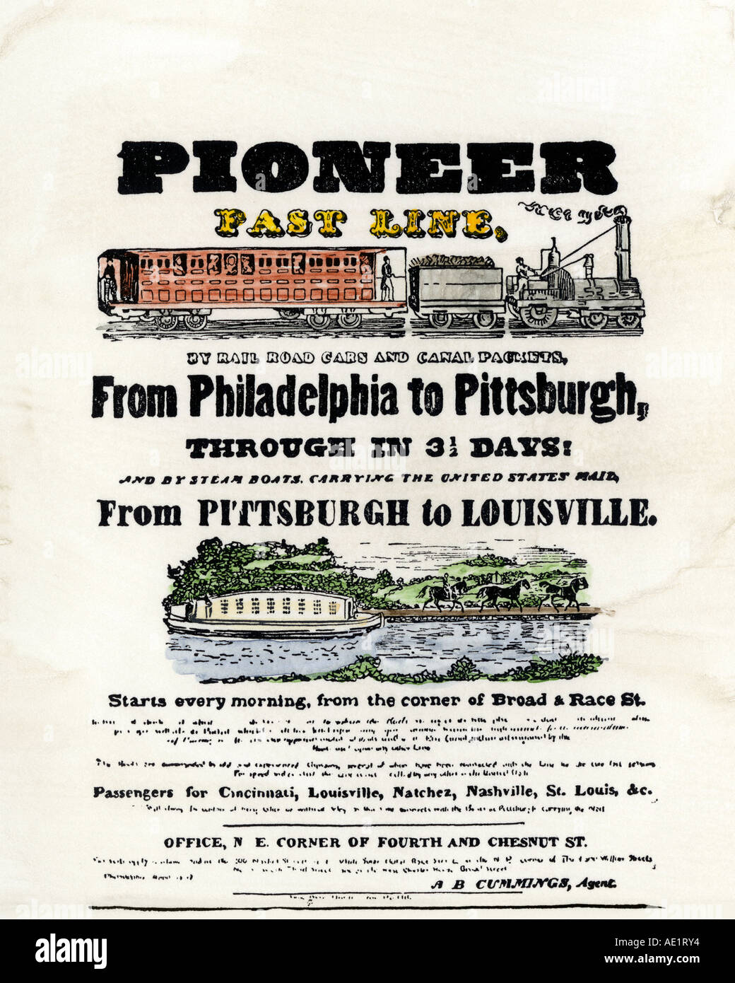 Advertisement for rail and canal travel from Philadelphia to Pittsburgh ...