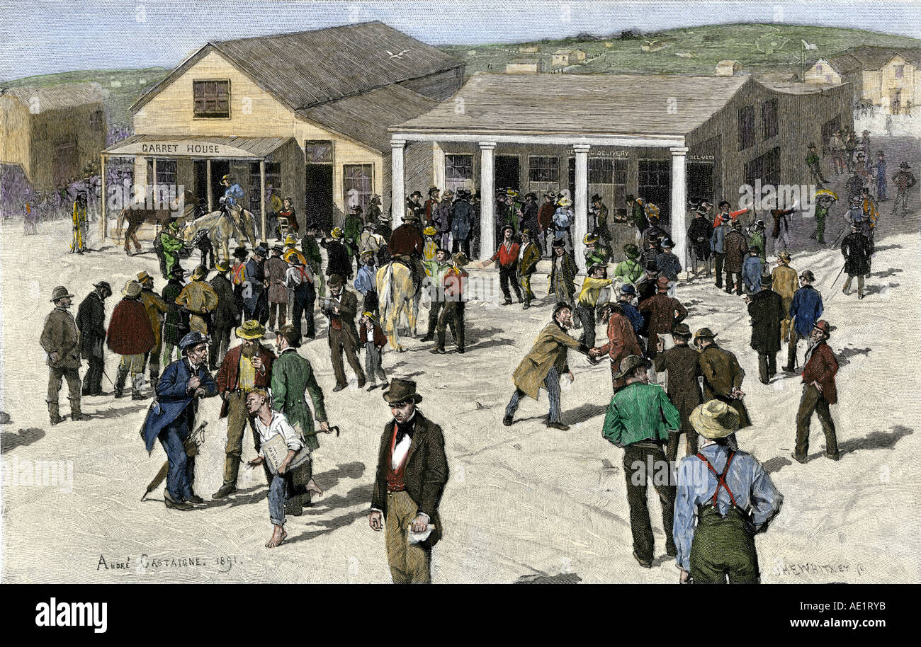 Newcomers line up for their mail at the San Francisco Post Office 1849 ...