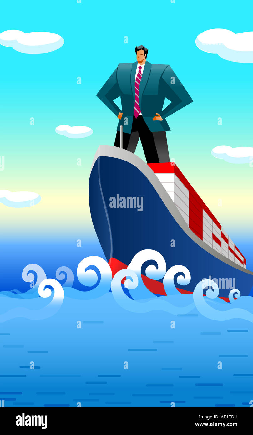 Businessman standing on a ship Stock Photo - Alamy