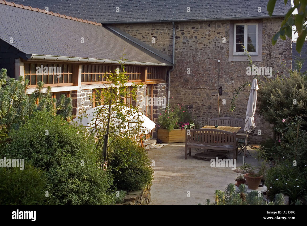 HOUSE TERRACE BRITTANY FRANCE Stock Photo - Alamy