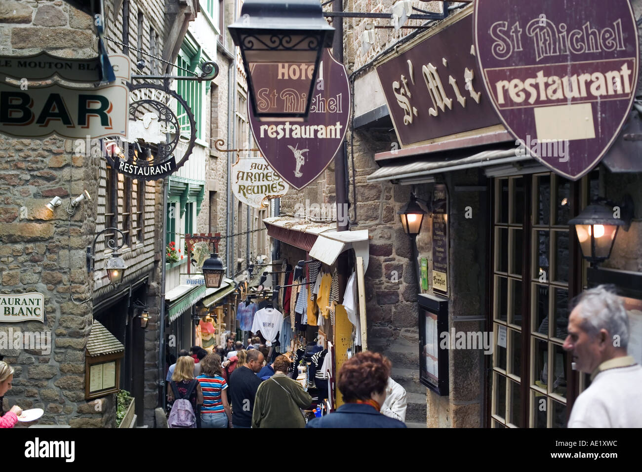 Grande Rue main street in Mont St-Michel mount Normandy France Stock ...