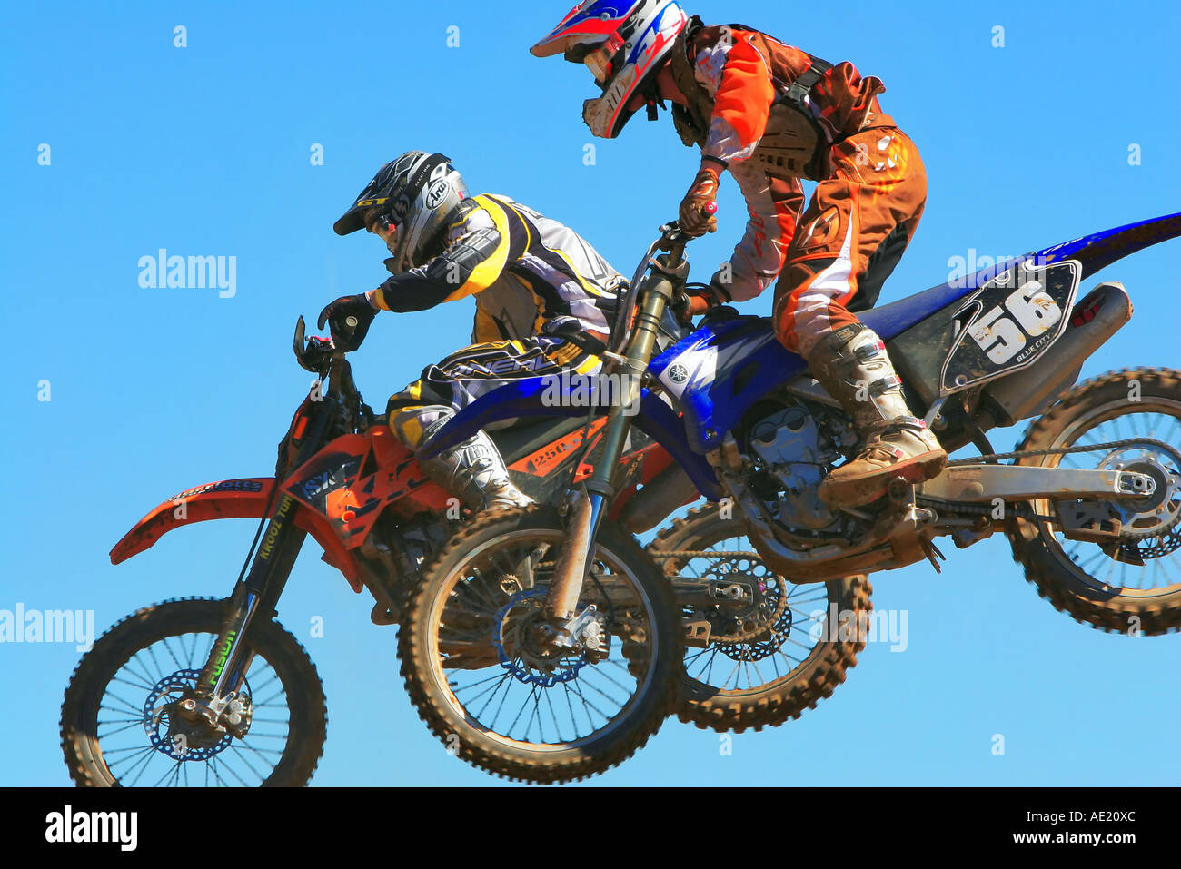 Airborne jump motorcycle motor bike Stock Photo - Alamy