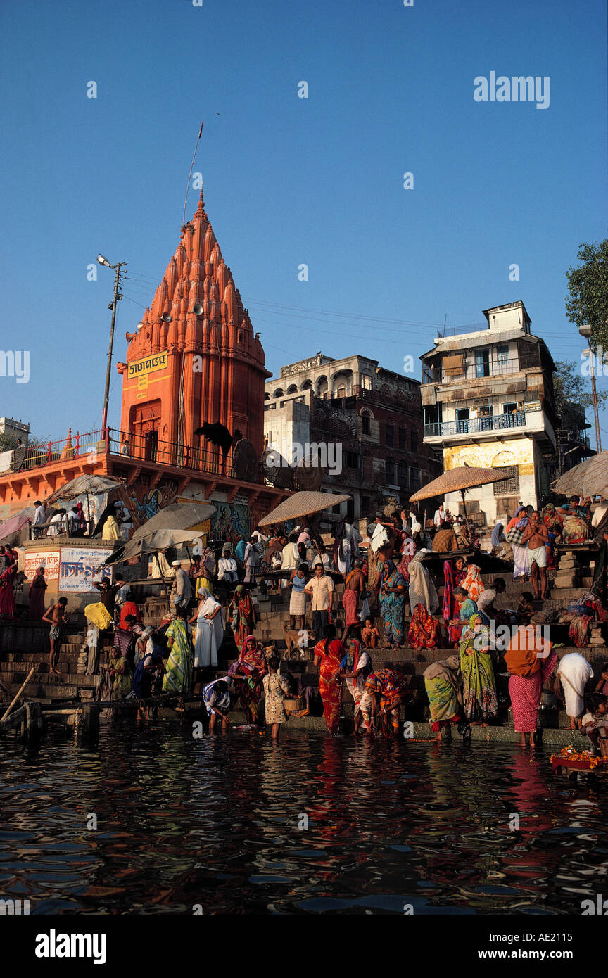 religious bathing at ghat ganga river city of varanasi state of uttar ...