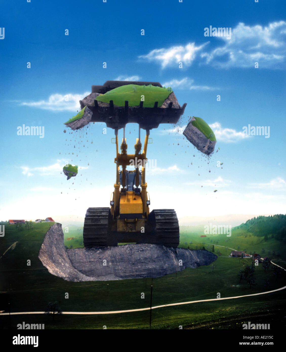 art work excavator destroying unique landscape Stock Photo - Alamy