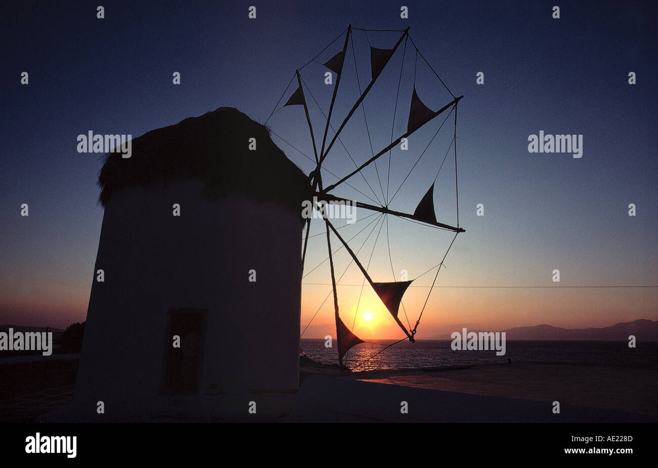 windmill at sunset island of crete greece Stock Photo - Alamy