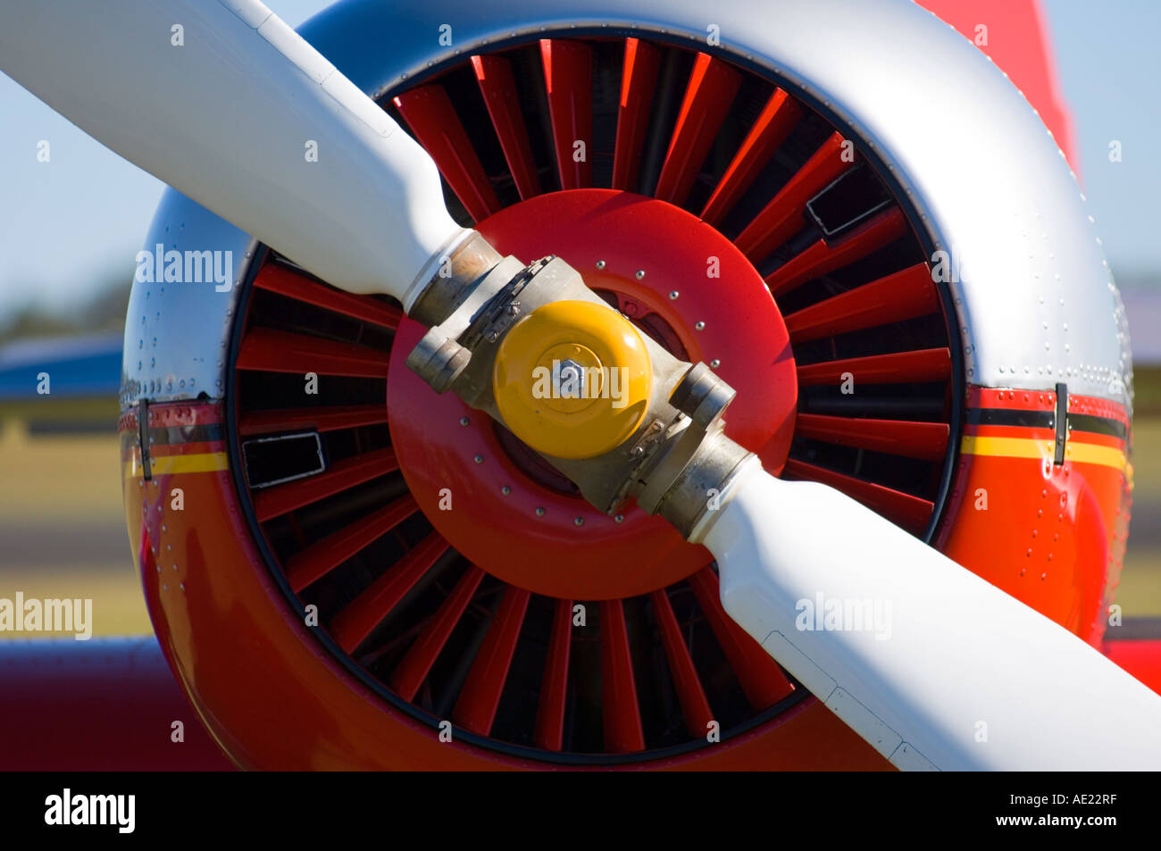 A colourful close up showing part of the propellor and front section of ...