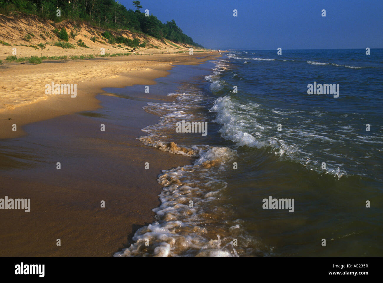 Shoreline of Lake Michigan and sand dune, Hiawatha National Forest ...