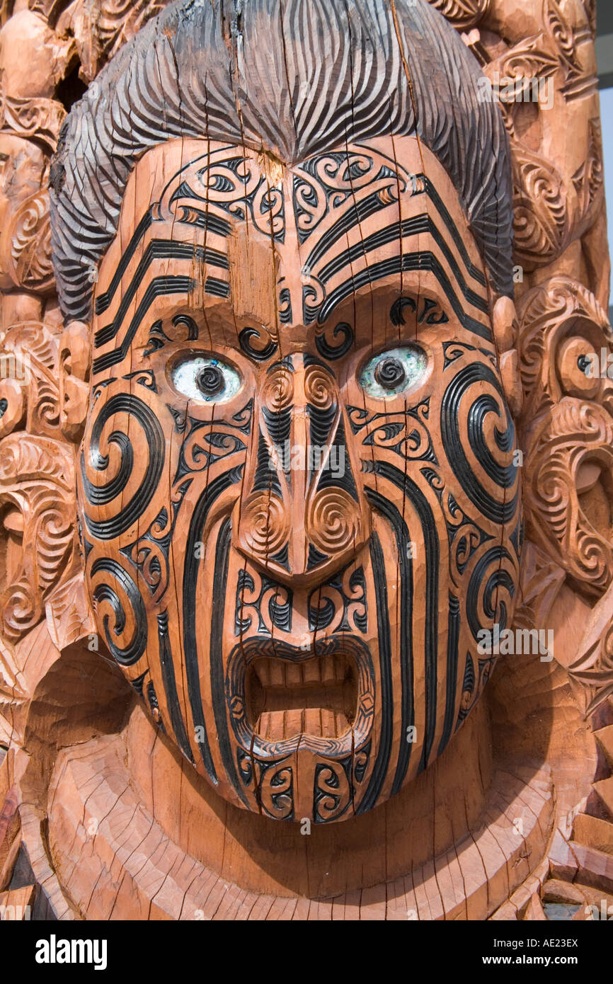 NORTH ISLAND NEW ZEALAND May A carved wooden figure of a Maori ancestor ...