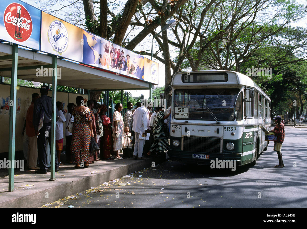 City bus stop, public transportation, Abidjan, Ivory Coast Stock Photo ...