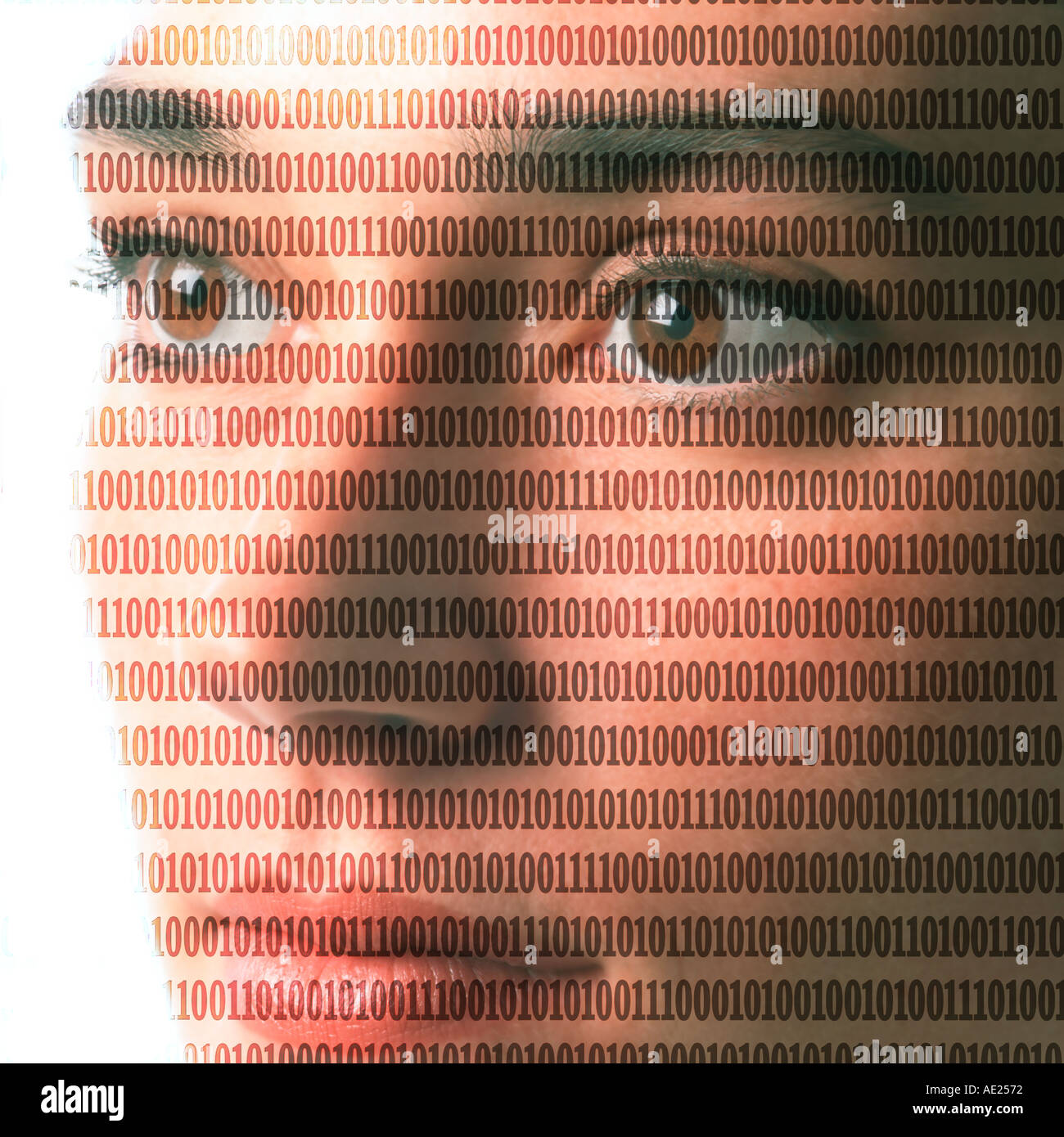 binary code projected on face of business woman abstract Stock Photo ...