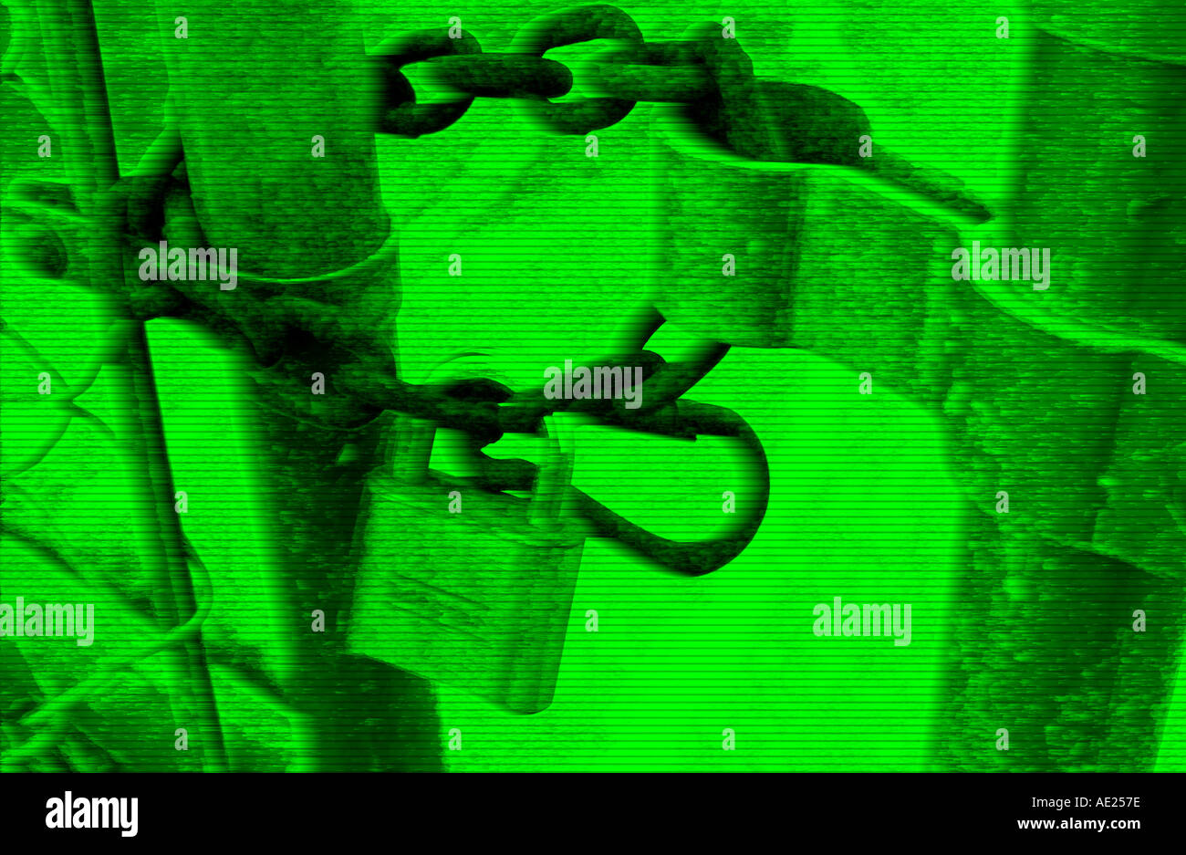 pad lock on chain link fence gate seen on security camera Stock Photo ...