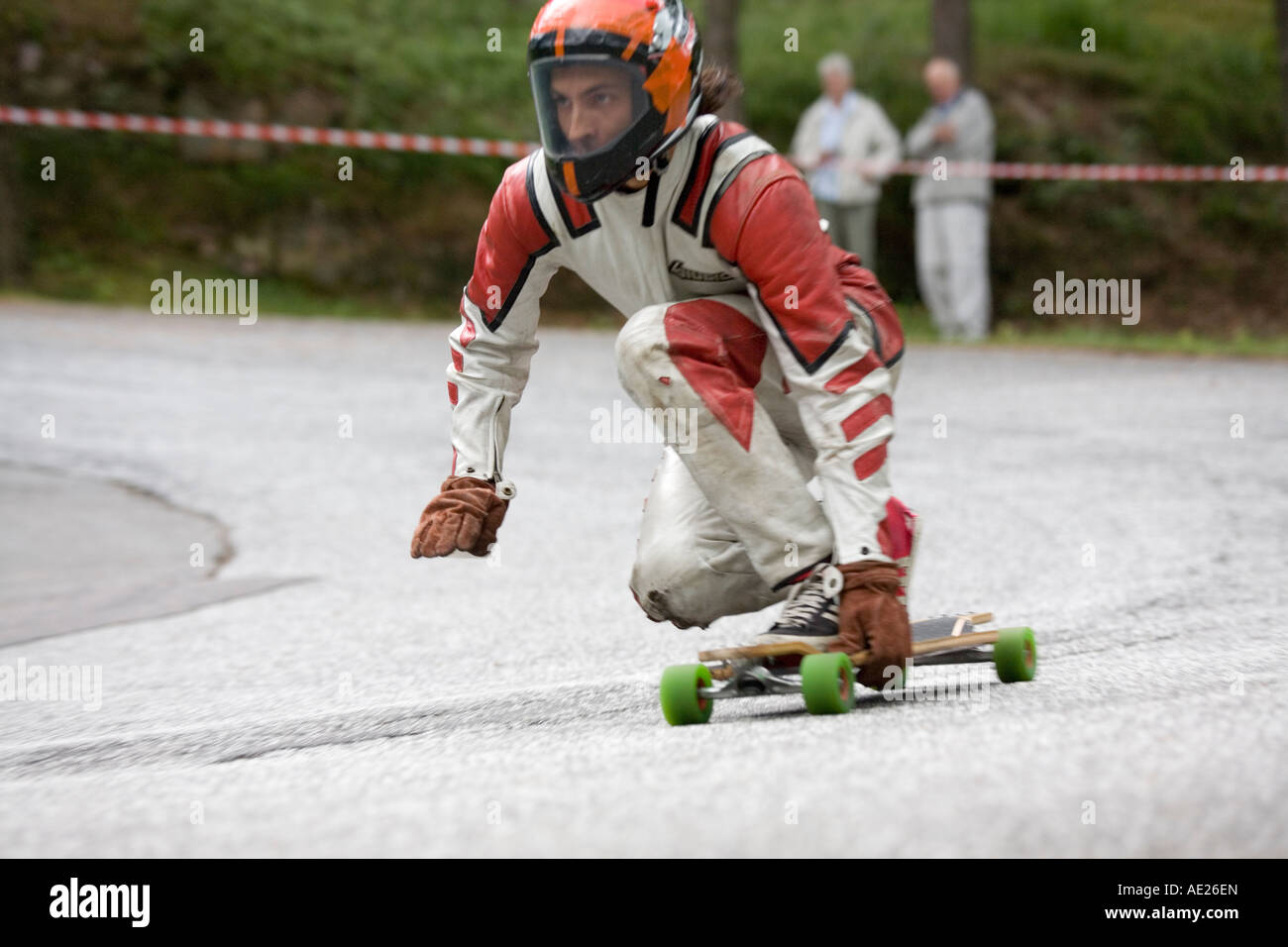 Skater takeing curve in full speed Downhill Longboard Skateboard ...