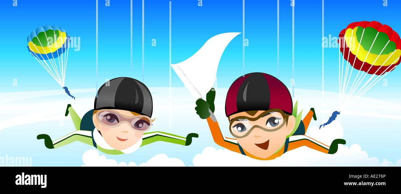 Two people parachuting mid air hi-res stock photography and images - Alamy