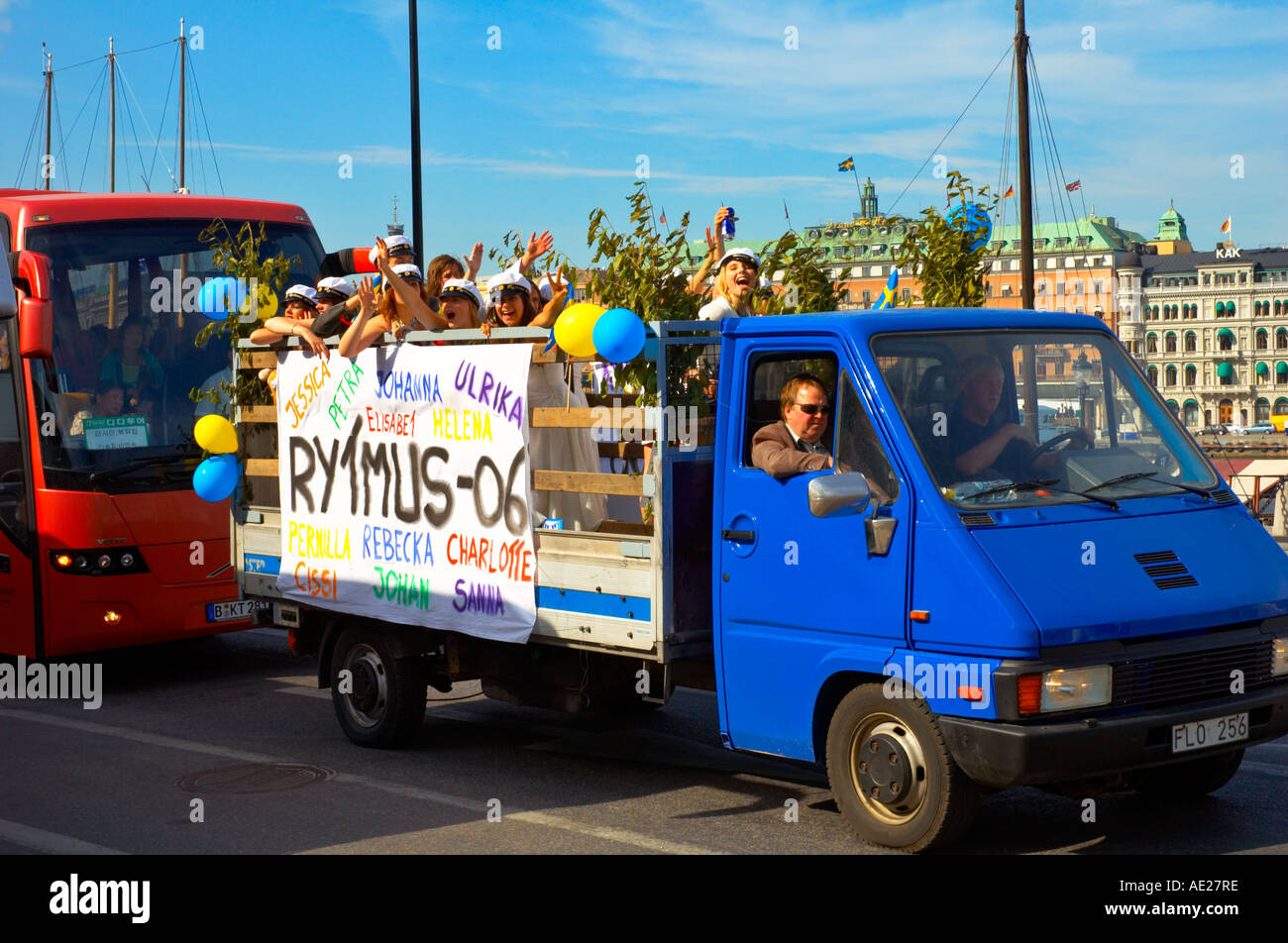 Swedish students celebrating graduation from high school in central ...