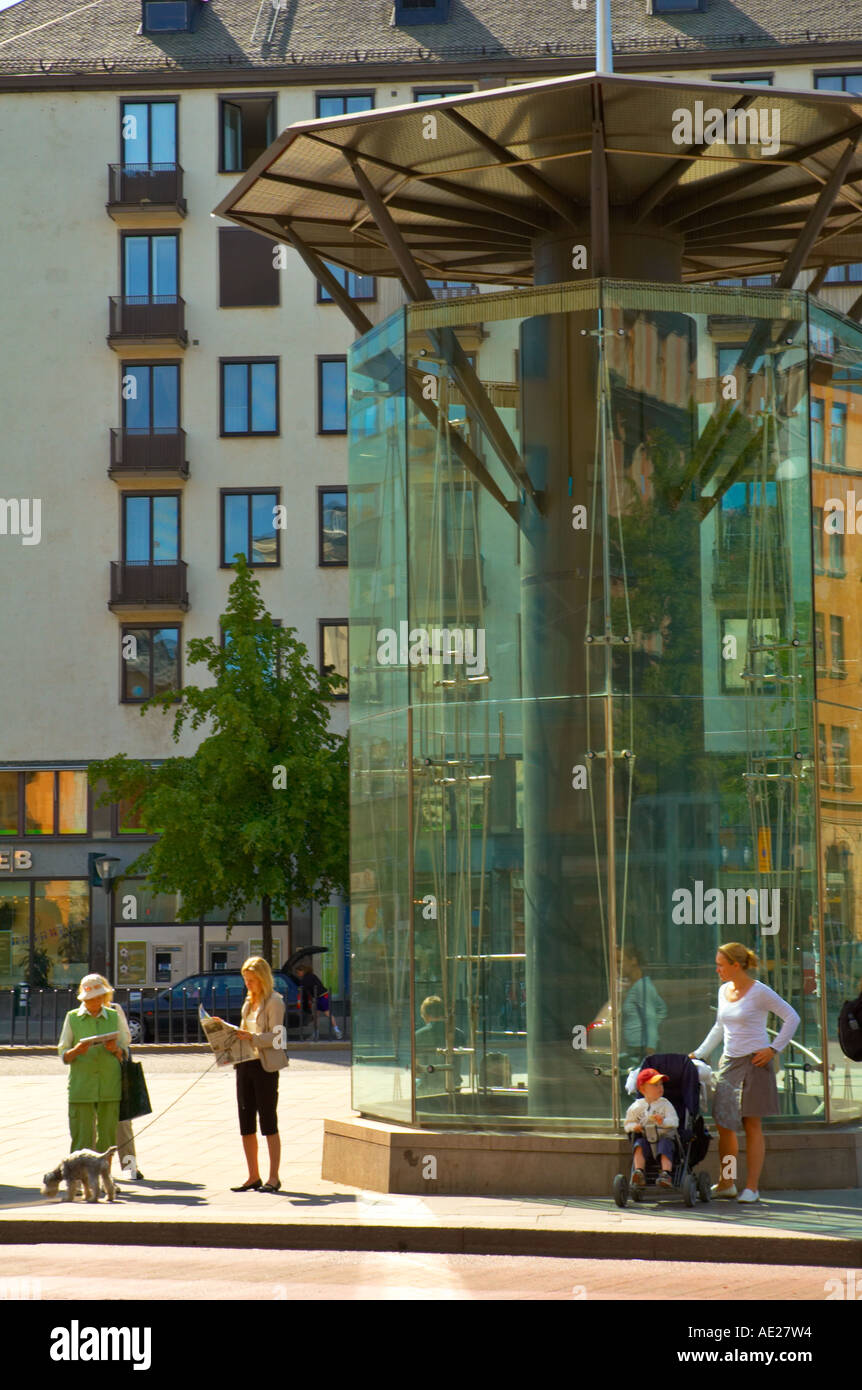 Odenplan square with people waiting for a bus in central Stockholm ...