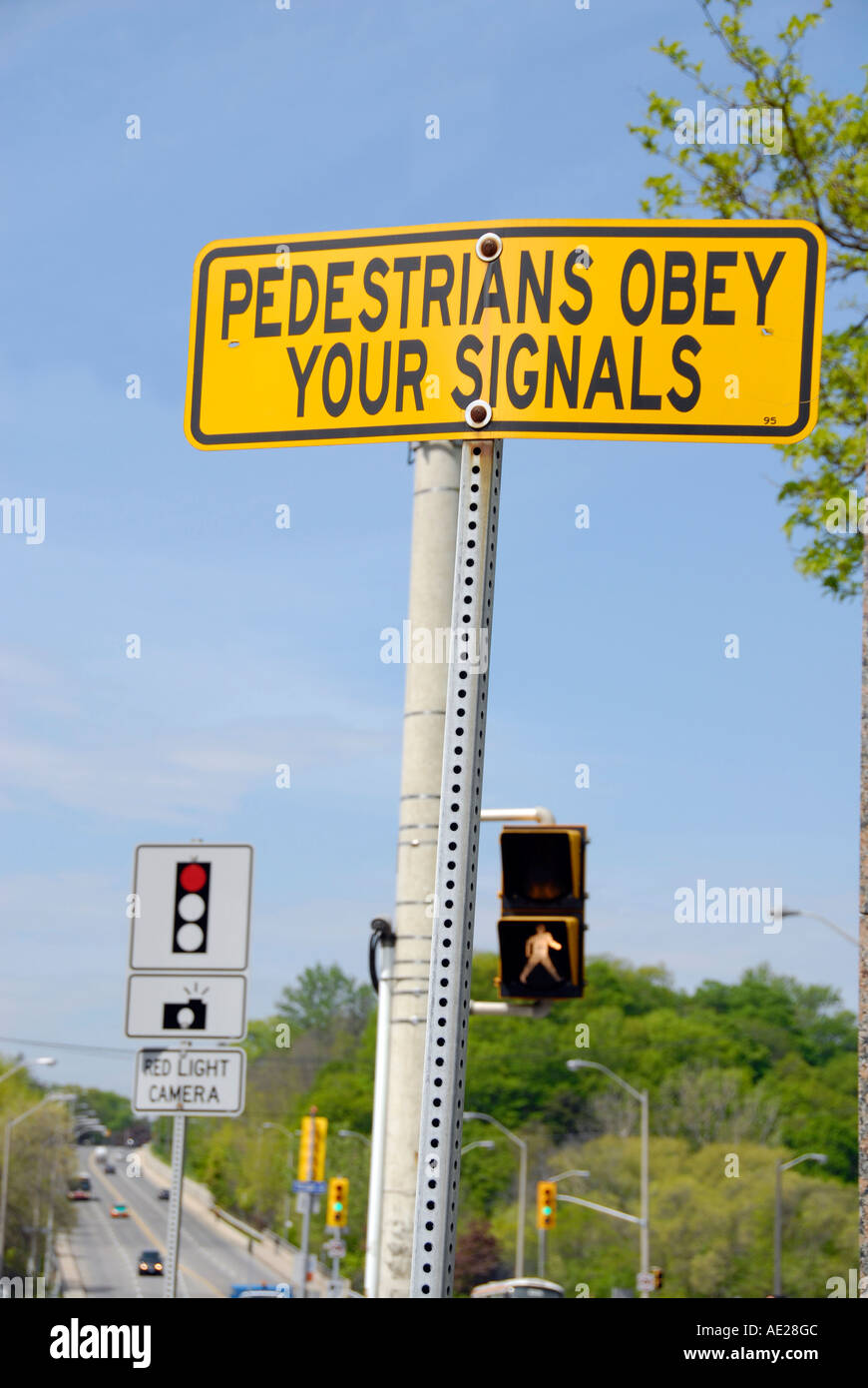 Street signs directing pedestrians to obey traffic signals Stock Photo ...