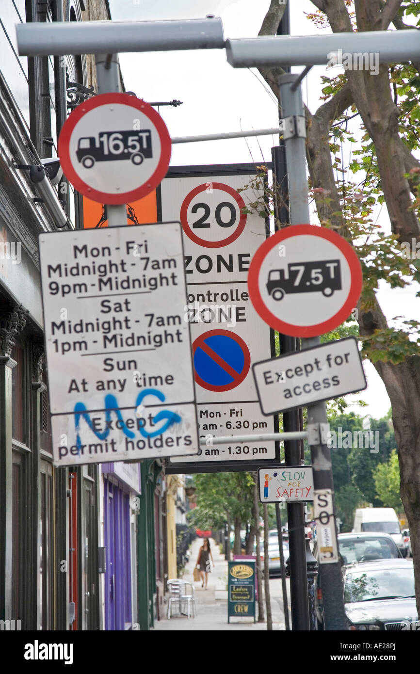 a forest of street signs on Upper Street, Islington, london, england ...