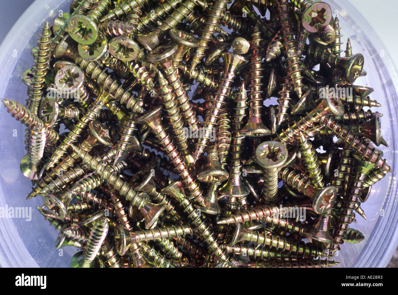 Tub of plated screws Stock Photo - Alamy