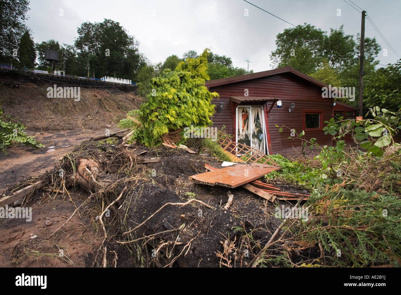 Landslip under a railway bridge at Highley on the Severn Valley Railway ...