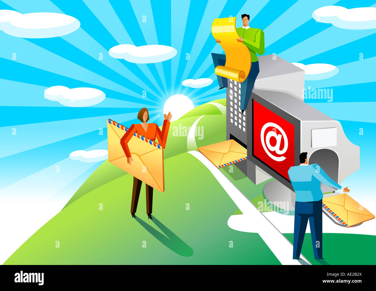 Three people sending and receiving mails Stock Photo - Alamy