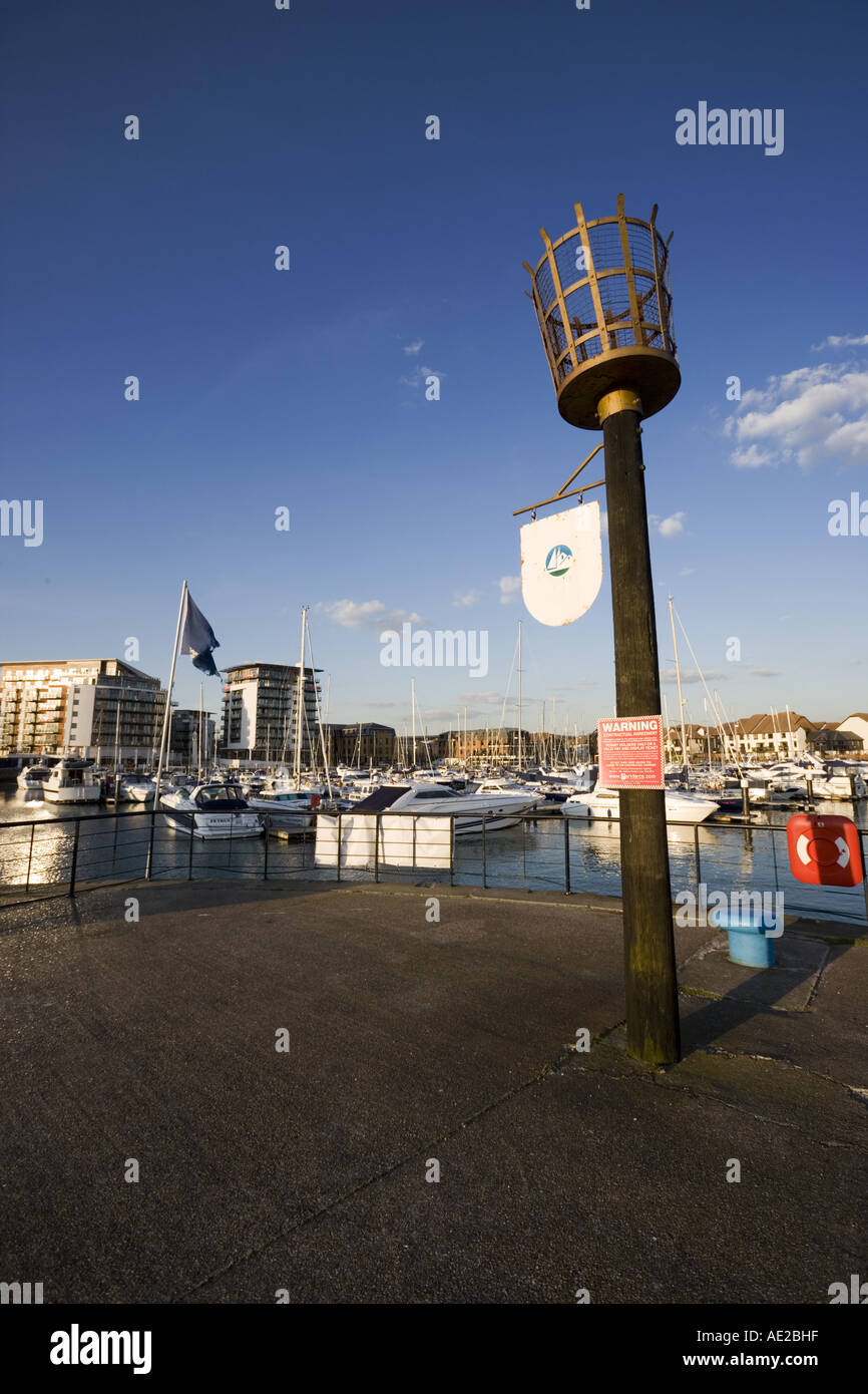 Ocean Village Marina Southampton UK ancient signal beacon Stock Photo ...
