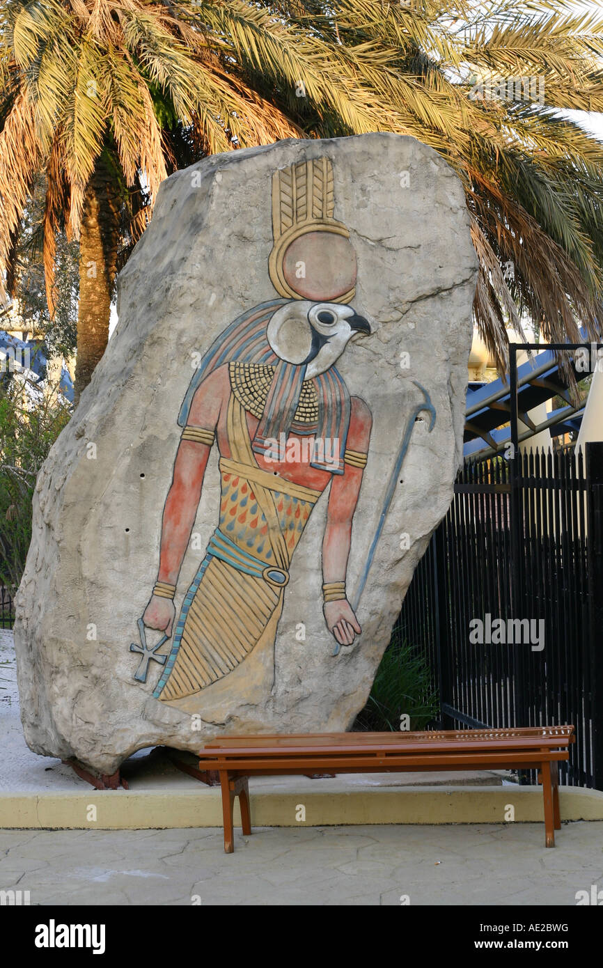 Large Rock with Ancient Egyptian Drawing and a Bench at Busch Gardens ...