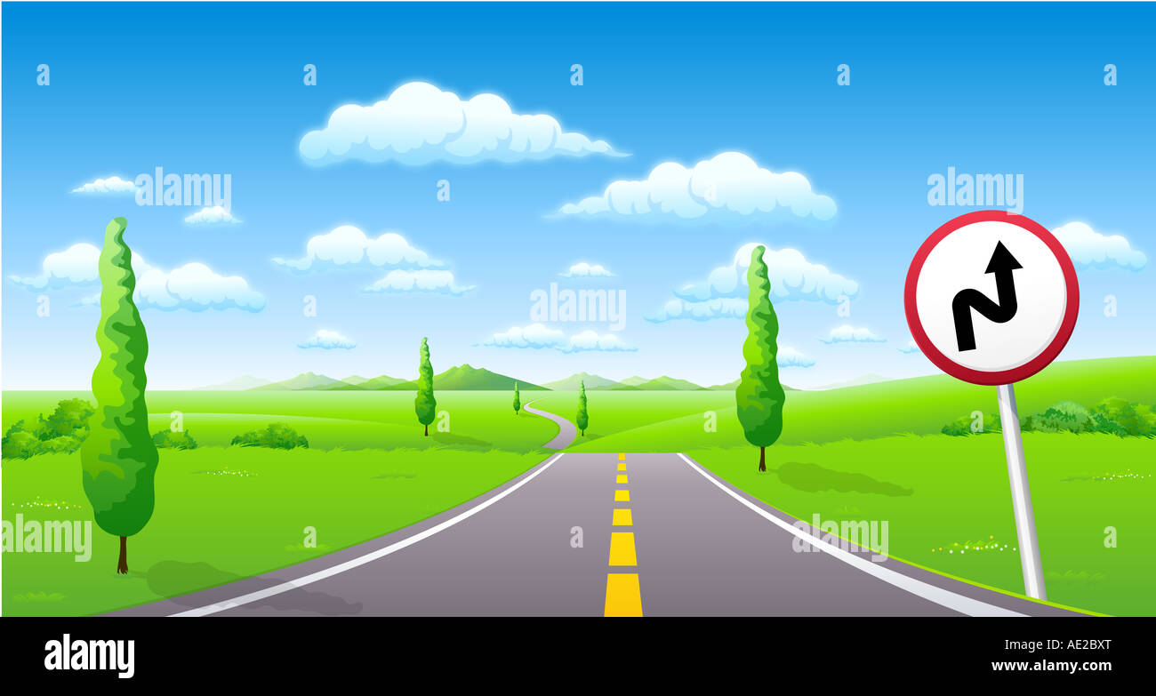 Close-up of a double bend sign at the roadside Stock Photo - Alamy